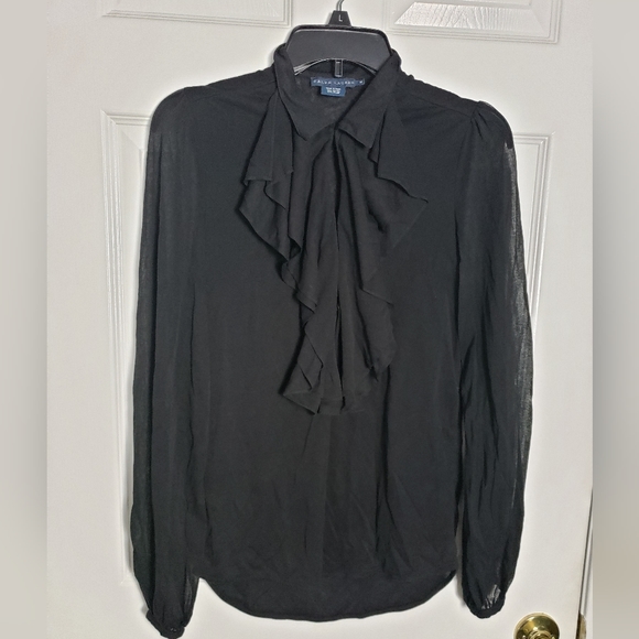 Ralph Lauren | Tops | Ralph Lauren Black Sheer Ruffle Blouse | Poshmark